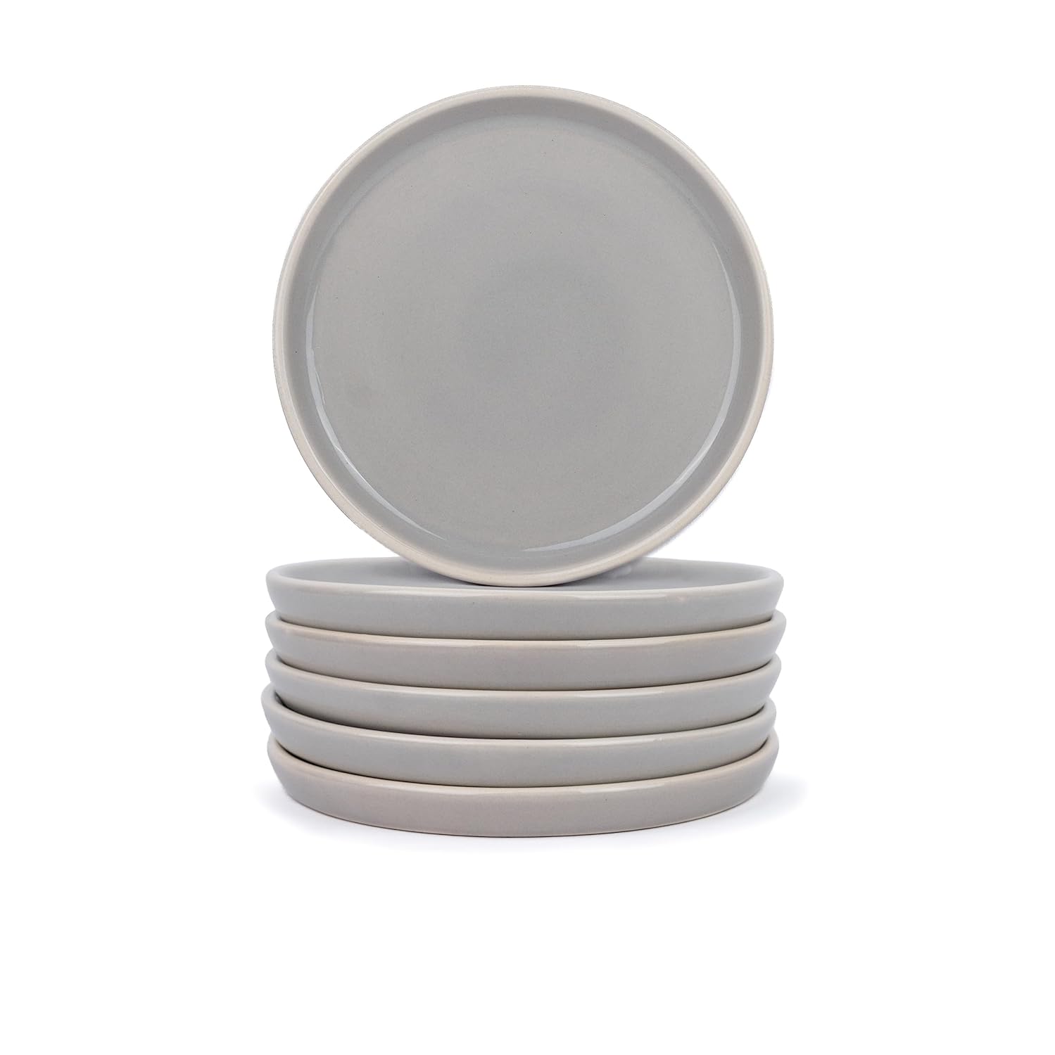 Buy Shay Quarter Plates Set of 6, Grey with White Rim | Glossy Finish ...