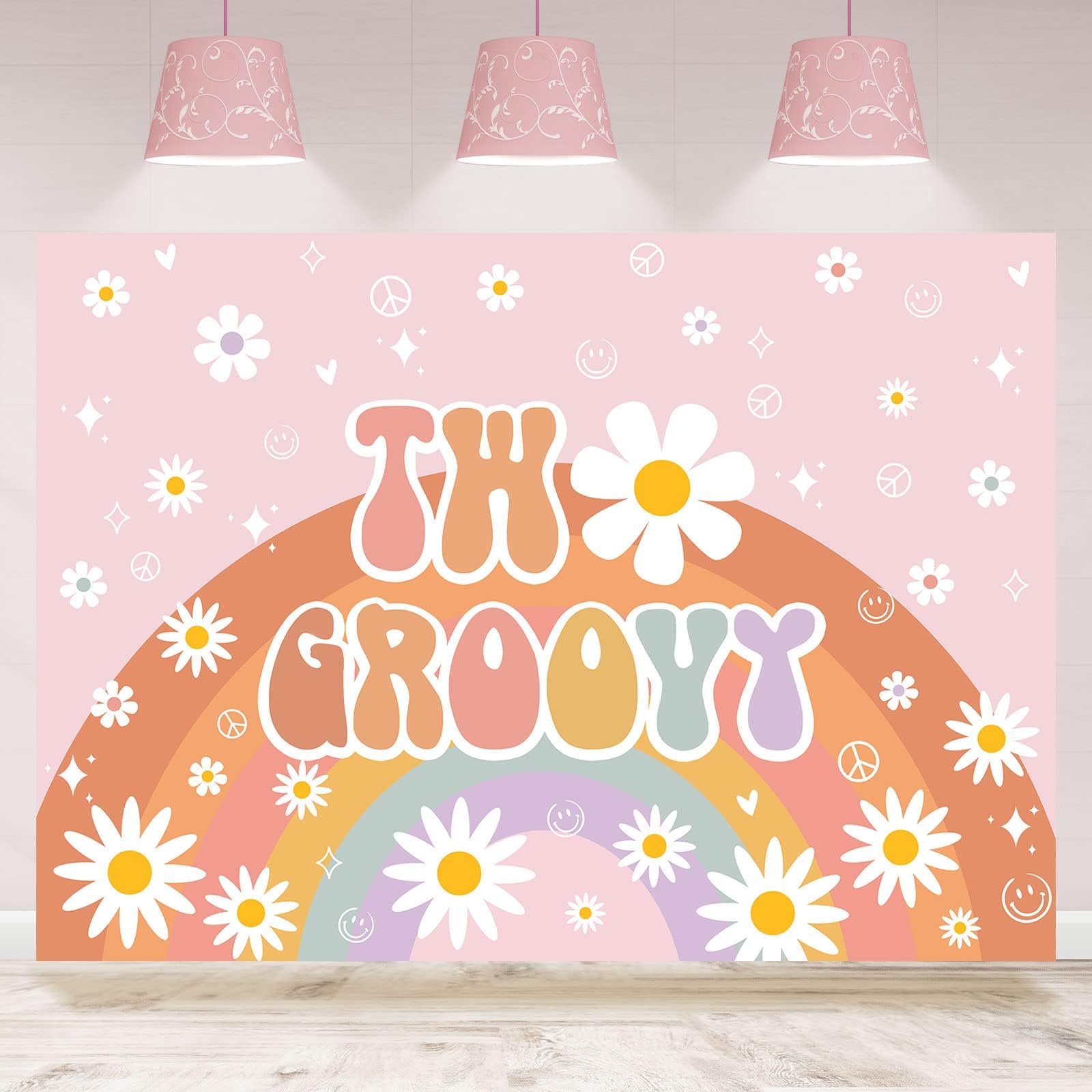 Amazon.com : Rsuuinu Two Groovy Birthday Backdrop Rainbow Boho Groovy ...