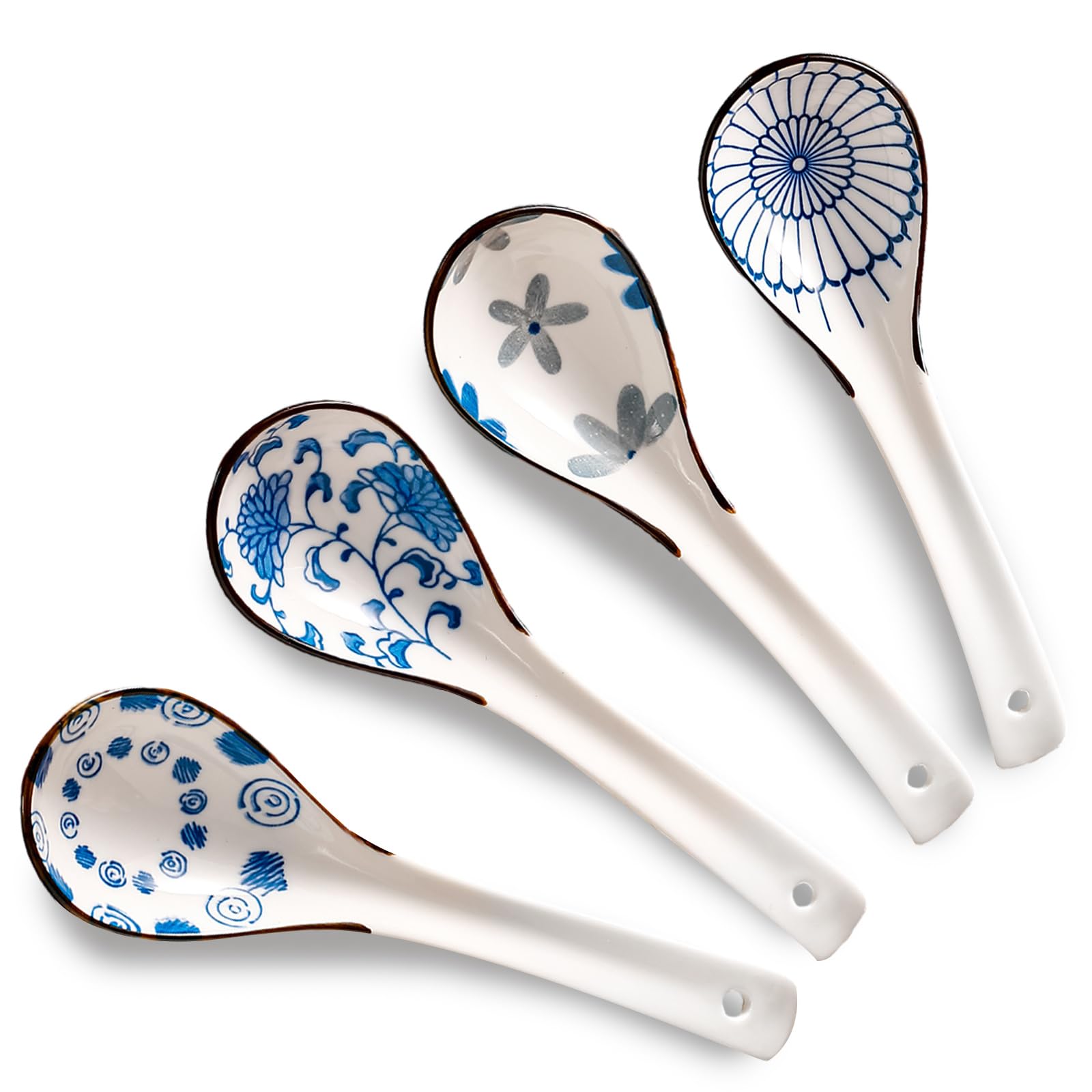Fychuo Chinese Soup Spoons Set of 4 Ramen Spoon Soup Dumplings Spoons ...