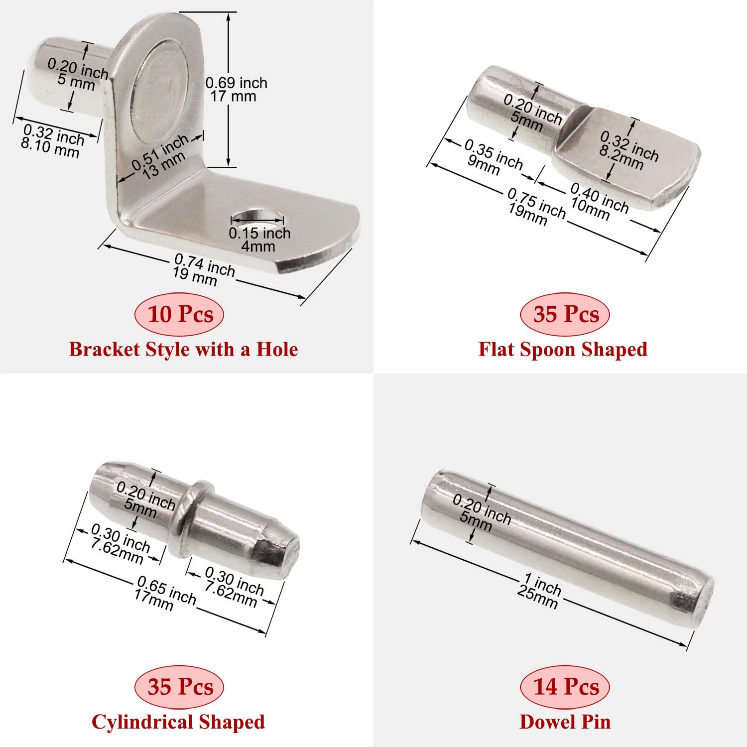Snapklik.com : Shelf Support Pegs Kit, 94 Pcs 4 Styles Shelf Pegs, 5mm ...