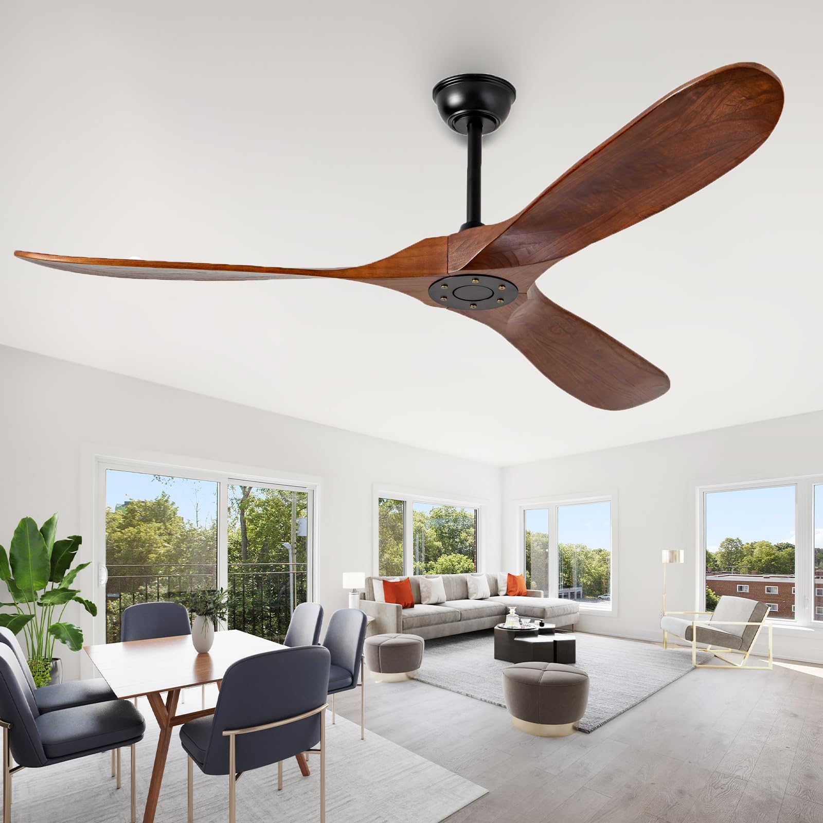 Amazon.com: Ceversa 60 Inch Solid Wood Ceiling Fans No Lights Remote ...