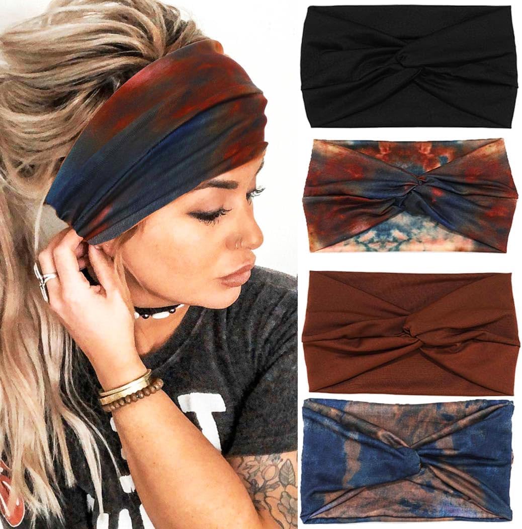 Amazon.com : 4 Packs Wide Headbands for Women Knotted Non Slip Fashion ...