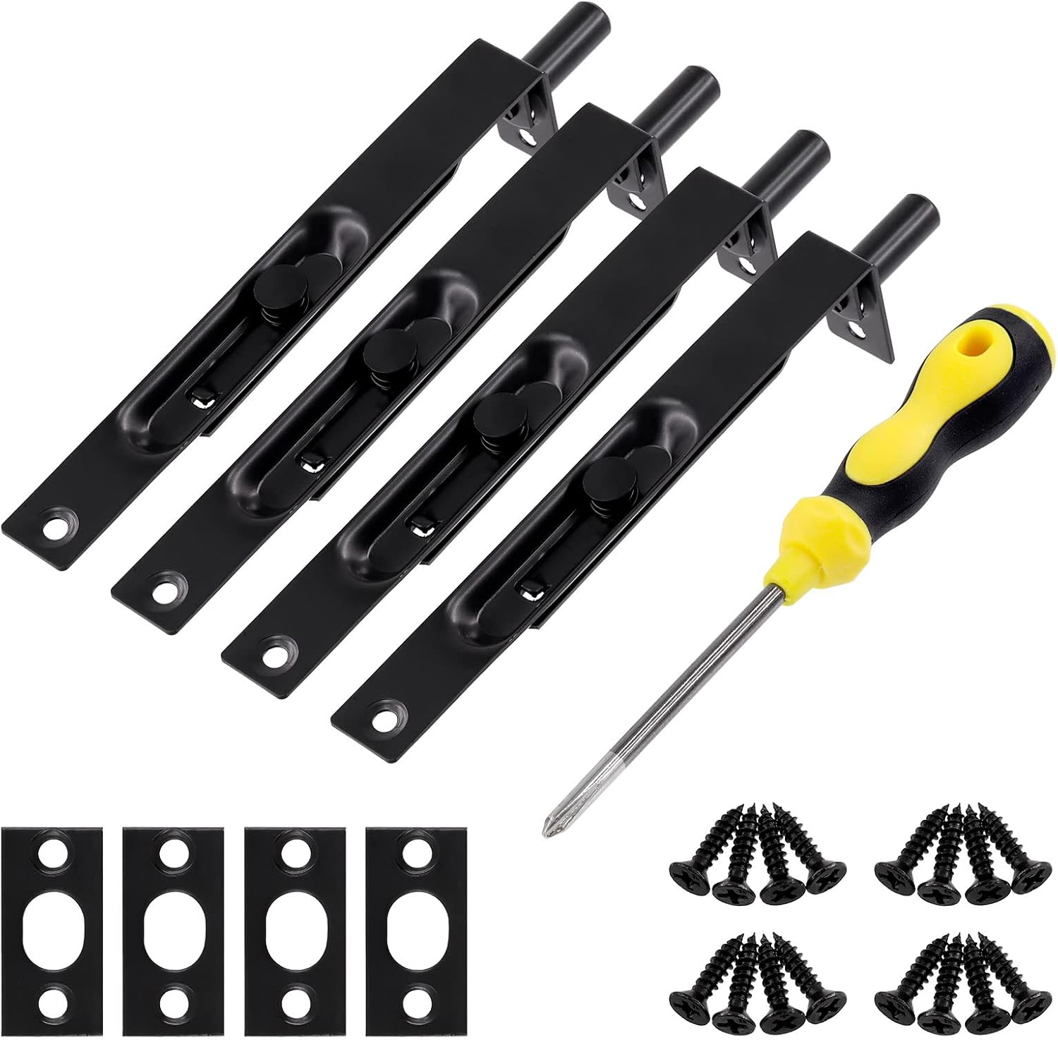 Tanstic 25Pcs Flush Bolt Kit, 6 Inch Black Stainless Steel Door Flush ...