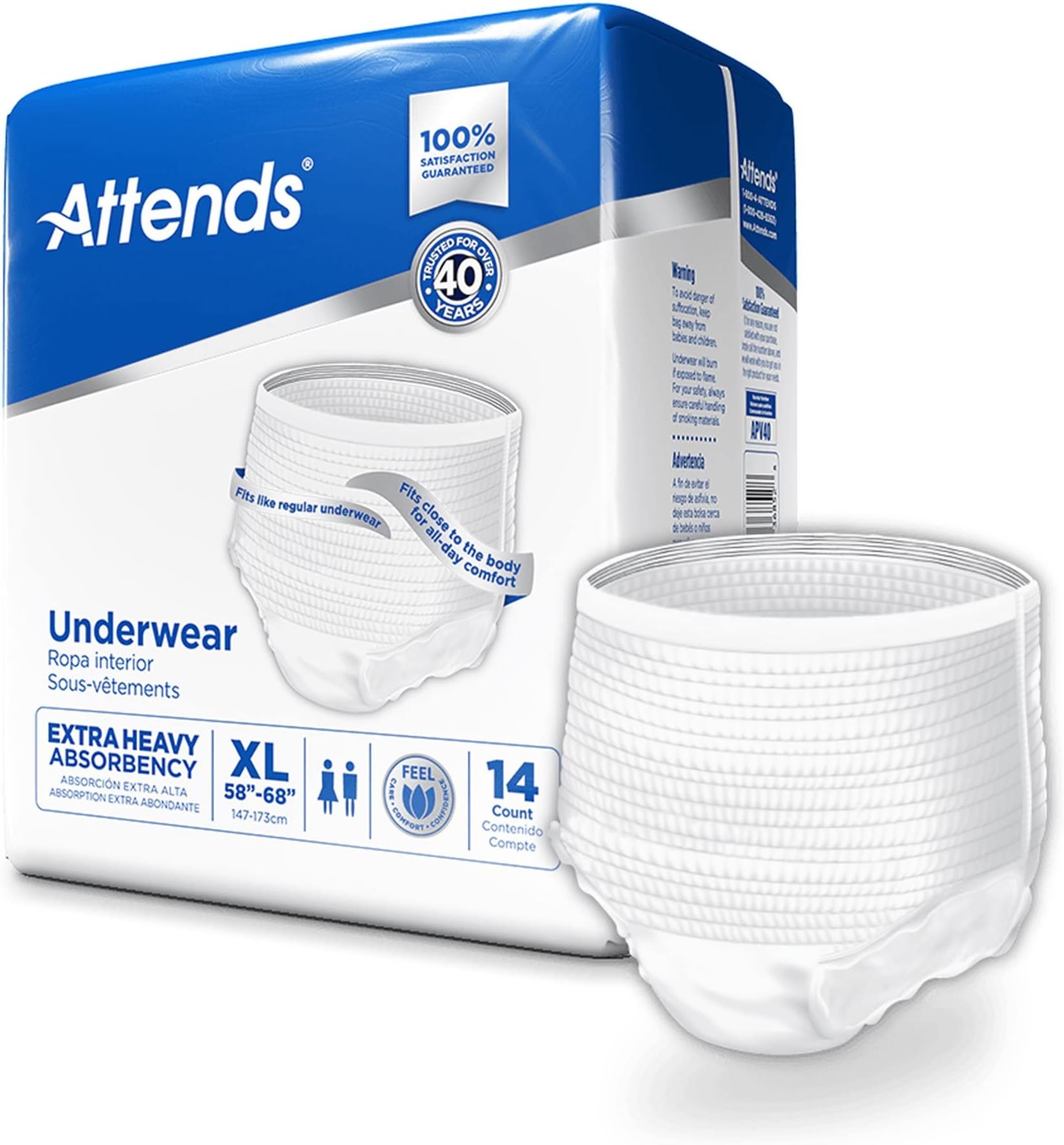 Amazon.com: Attends Disposable Underwear Pull On with Tear Away Seams X-Large, APV40, Moderate ...