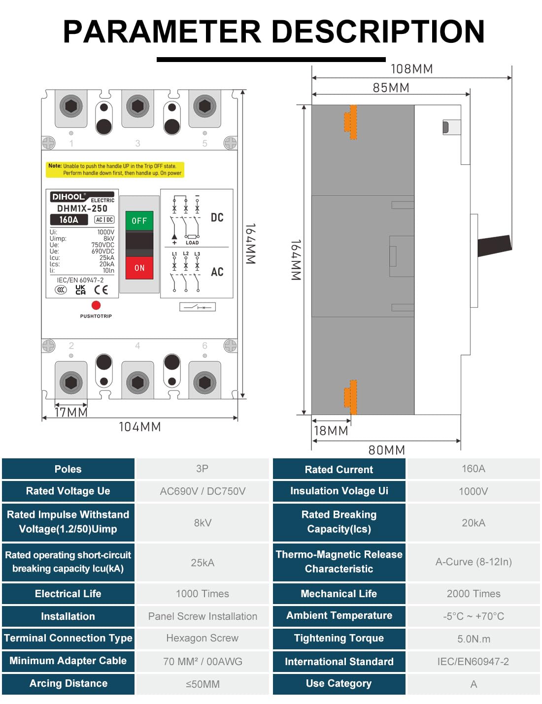 Snapklik.com : 160 Amp Main Circuit Breaker AC Disconnect Switch 160A 3 ...
