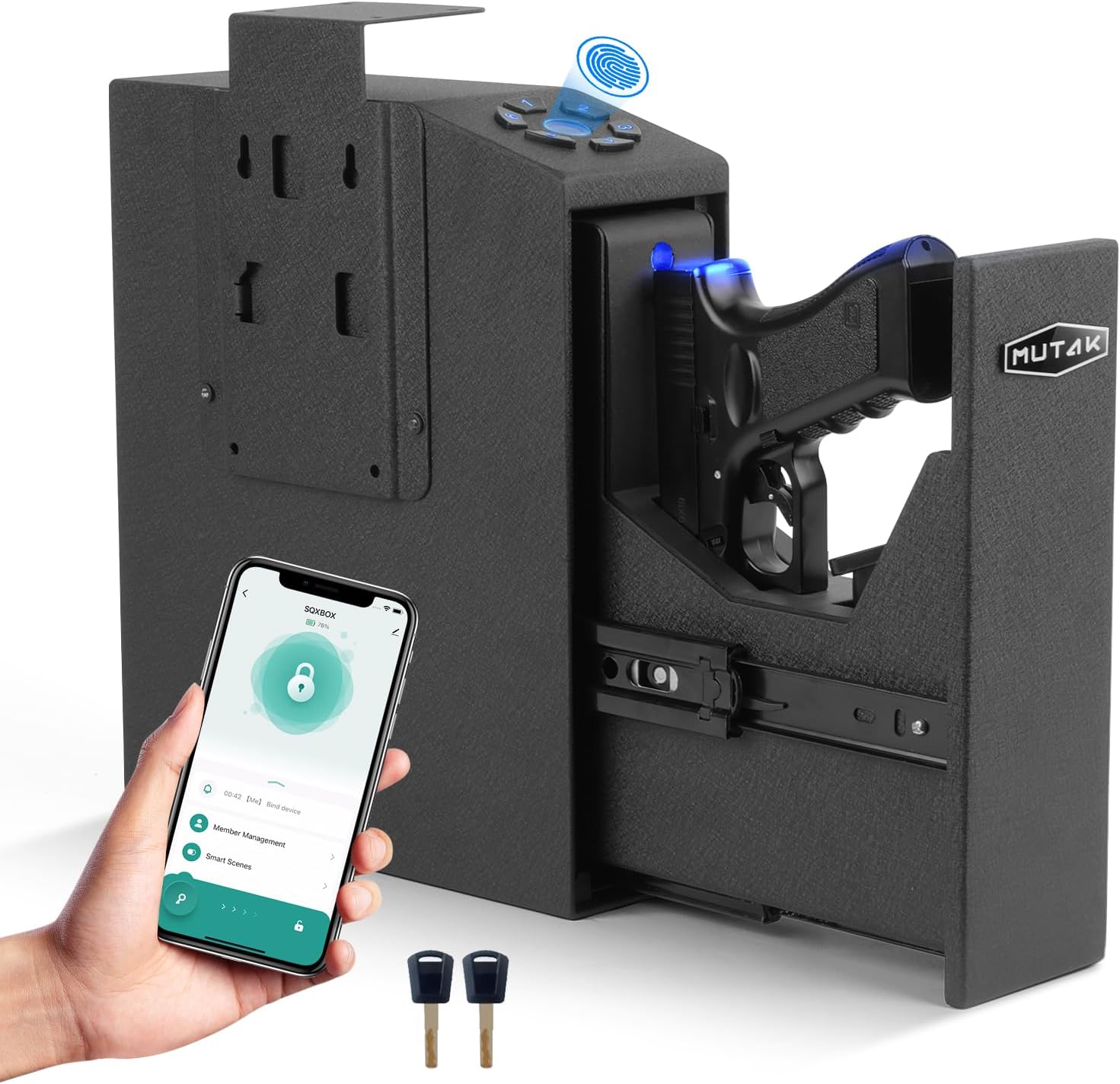Amazon.com: Mounted Biometric Gun Safe for Handgun, Nightstand Quick ...
