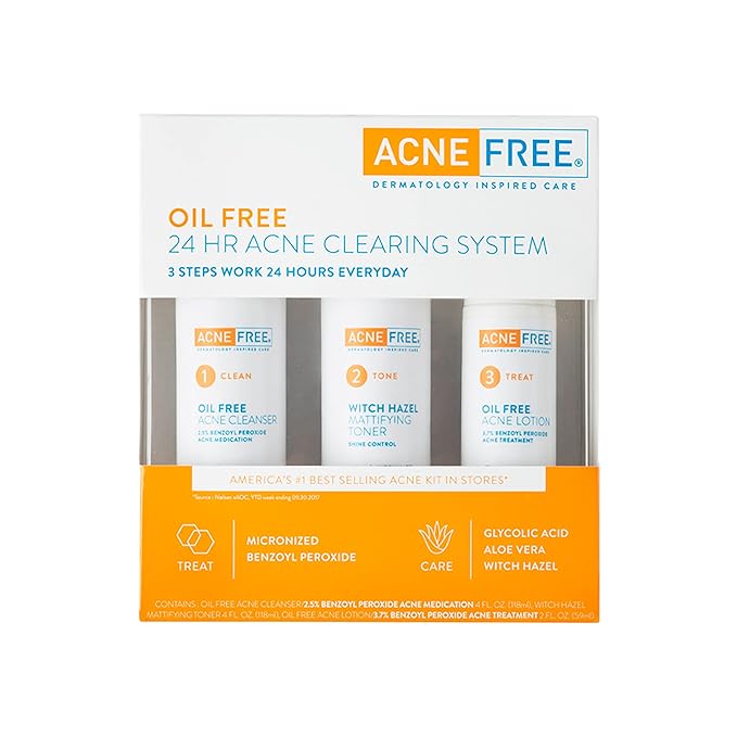 Amazon.com: Acne Free 3 Step 24 Hour Acne Treatment Kit - Clearing ...