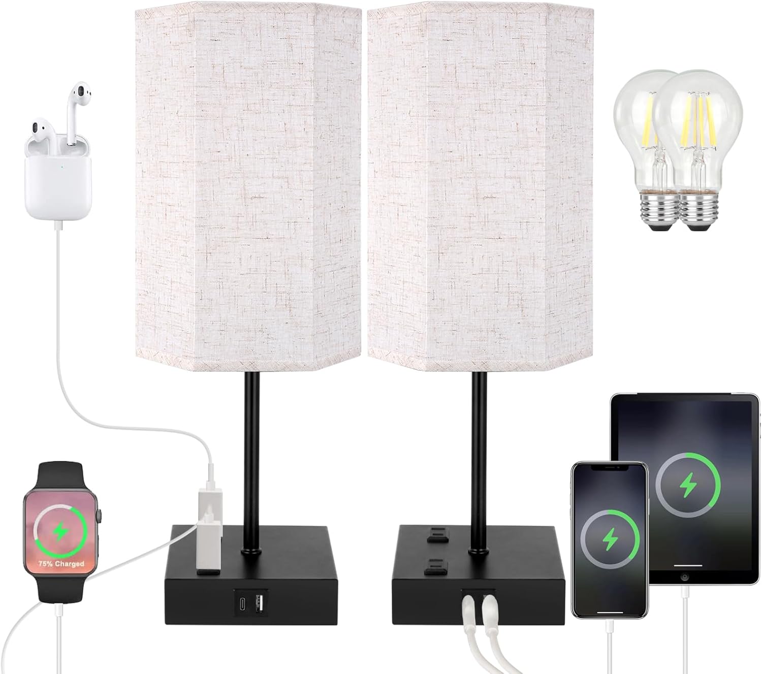 TNYIEG Lamp for Bedroom : Dimmable LED Nightstand Light with USB Ports ...