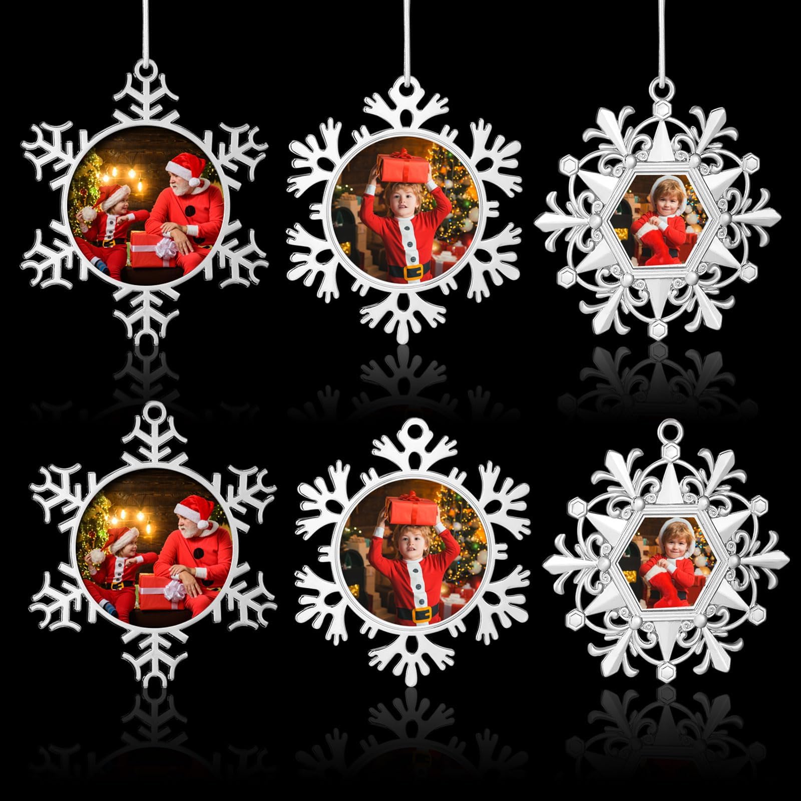 Amazon.com: Kajaia 4 Pcs Christmas Snowflake Photo Frame Hanging ...