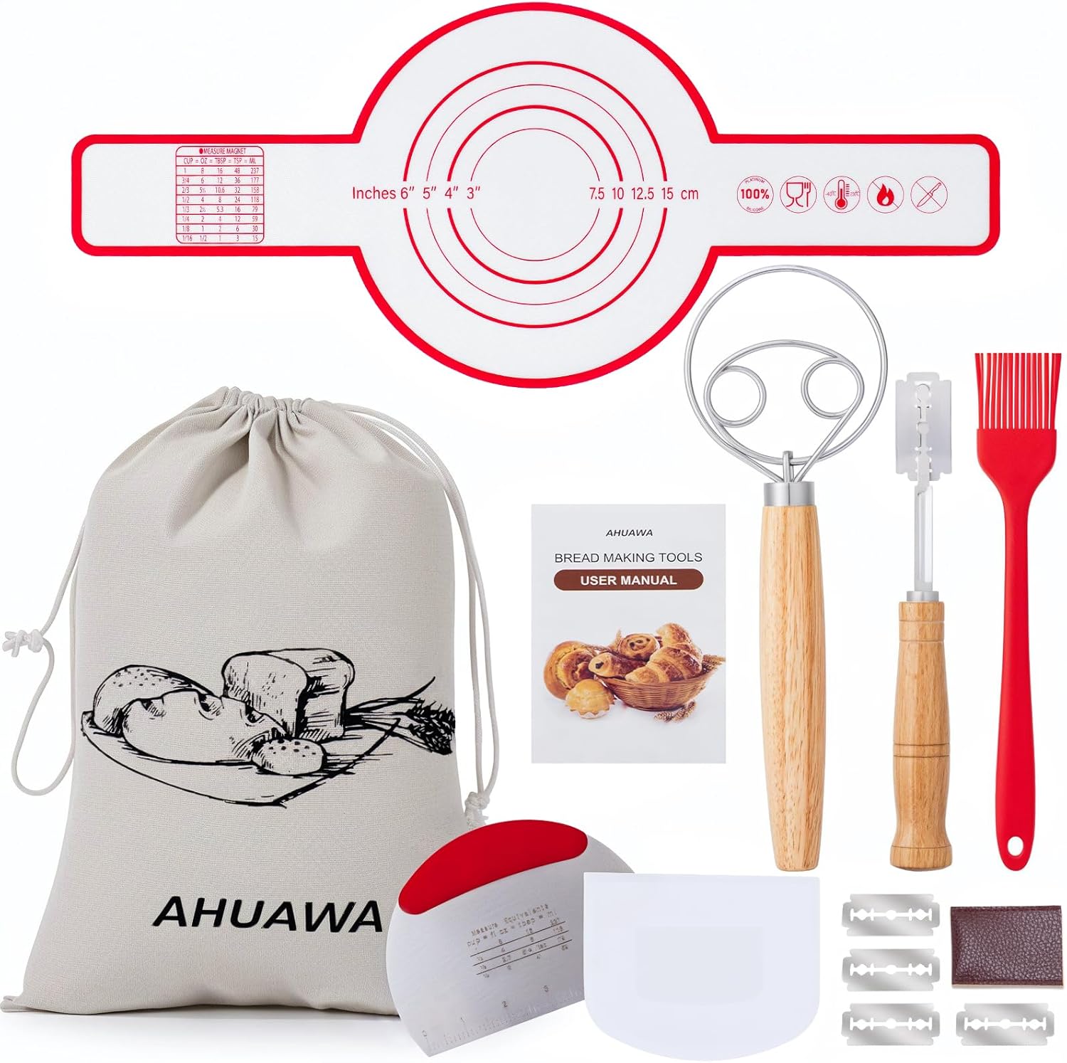 Amazon.com: Bread Making Tools with Danish Dough Whisk Set, Sourdough ...