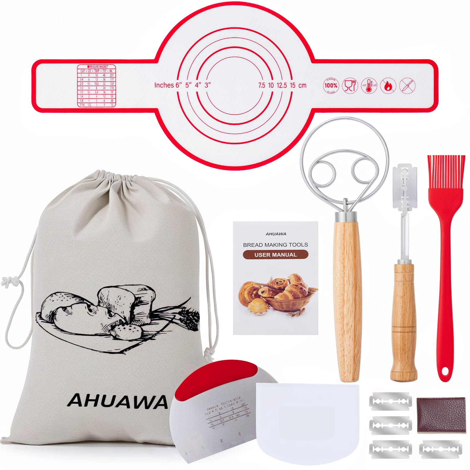 Amazon.com: Bread Making Tools with Danish Dough Whisk Set, Sourdough ...
