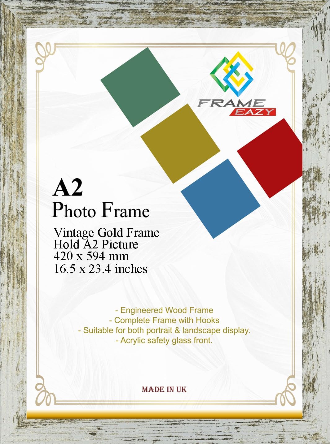 FRAME EAZY Modern Vintage Gold A2 (42 x 59.4 cm) Large Picture Frames ...