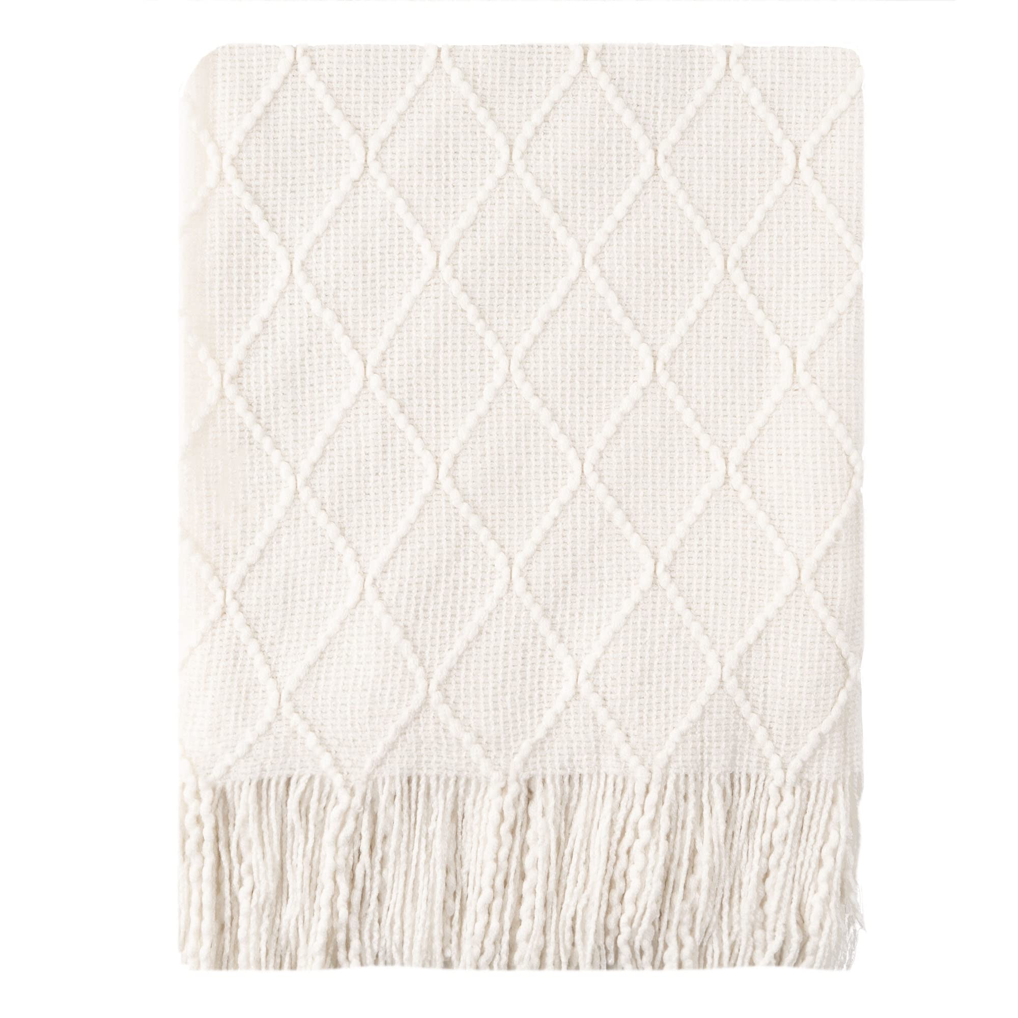 Snapklik.com : BATTILO HOME Cream Throw Blanket For Couch