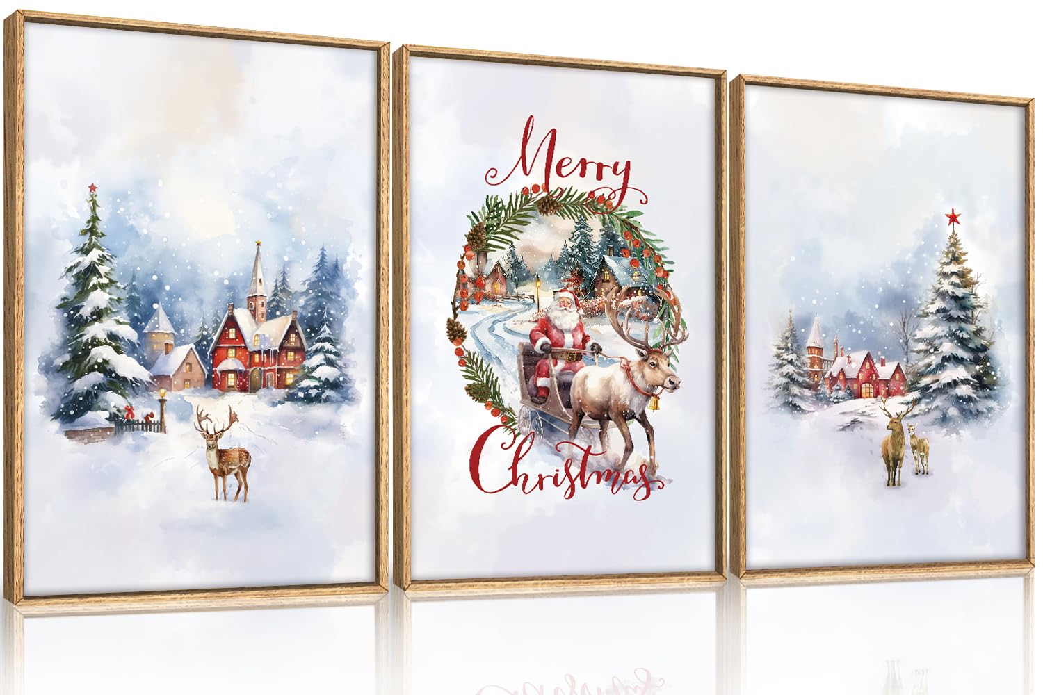 Amazon.com: HPINUB Large Winter Forest Christmas Framed Canvas Wall Art ...