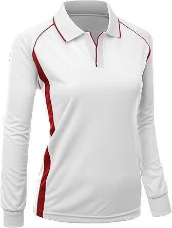 Women Coolon Fabric Long Sleeve 2 Tone Collar Shirt White Size 3XL at ...