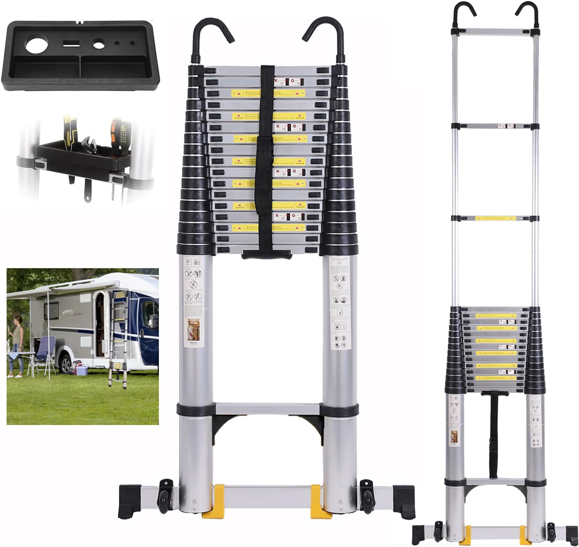 30 FT Aluminum Telescoping Ladder with One-Button Retraction ...