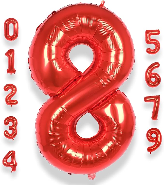 Amazon.com: AULE 40 Inch Big Red 8 Balloon Number Large Foil Helium ...