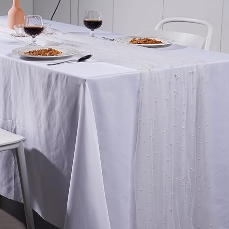 Amazon.com: OSVINO 10ft Pearl Table Runner Ivory White Wedding Veil ...