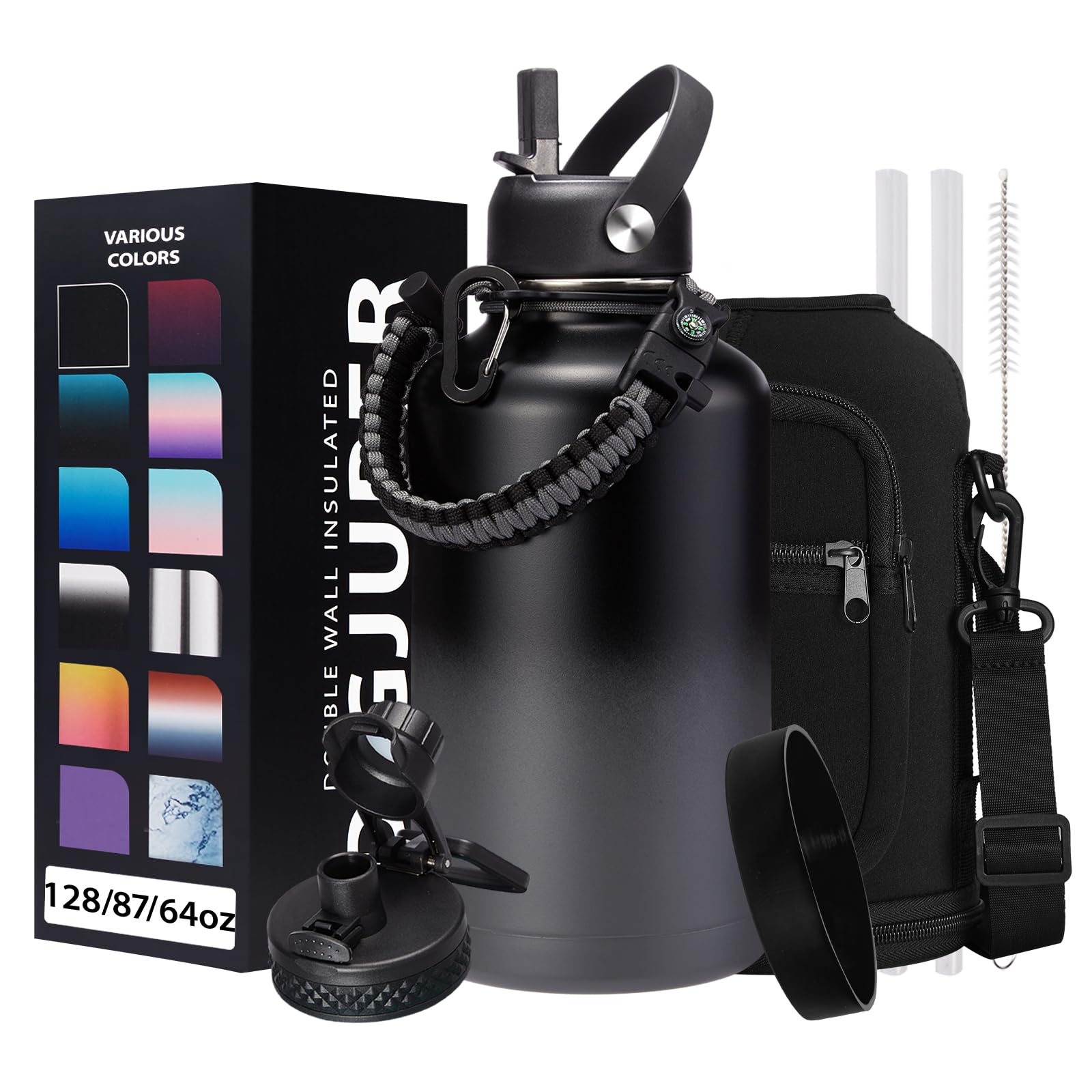 Amazon.com: Half Gallon Insulated Water Bottle - with Straw & Spout Lid ...