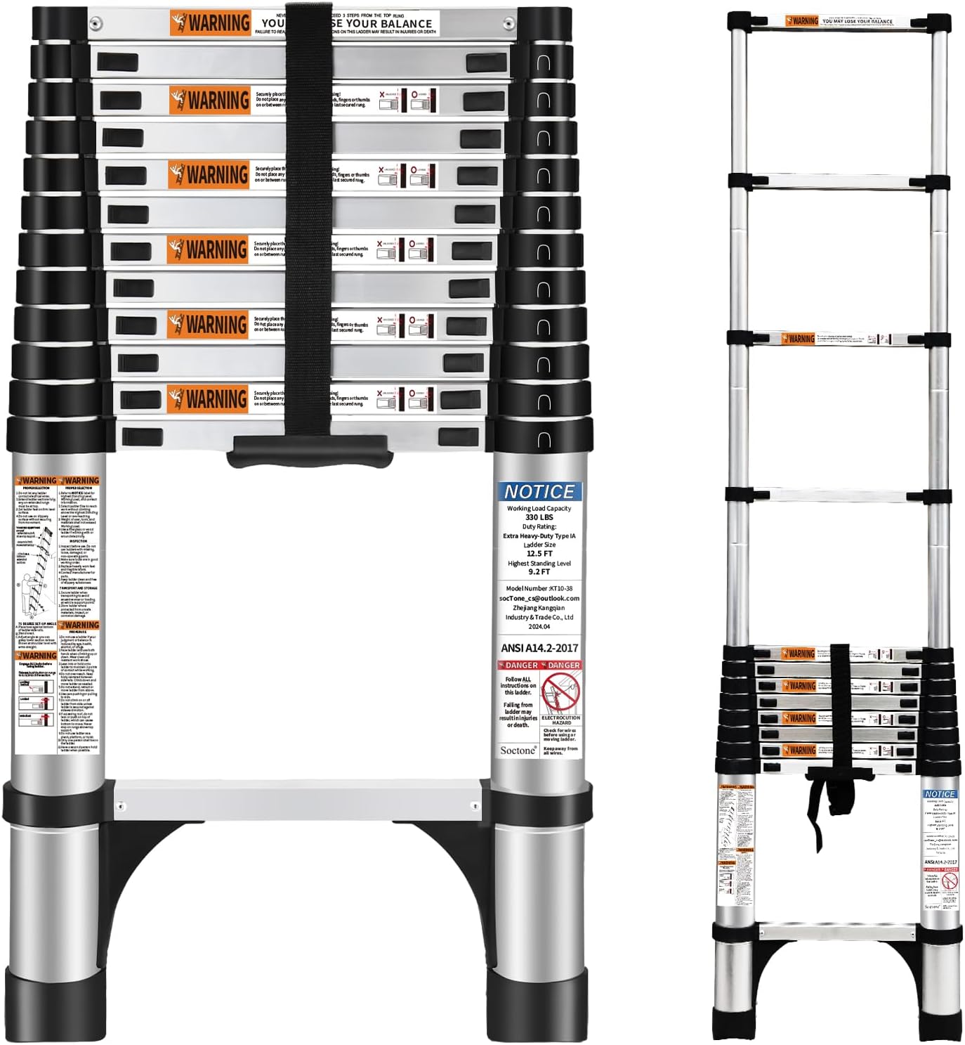 Amazon.com: HBTower Aluminum Telescoping Ladder, 12.5 FT, 330 lbs Max ...