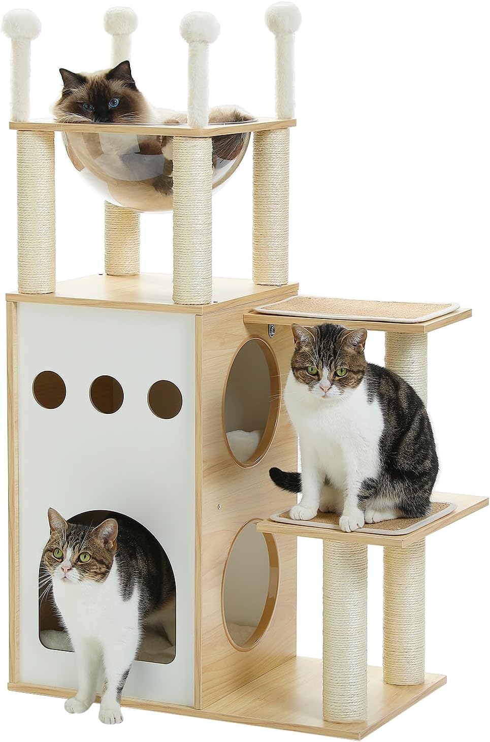 PAWZ Road Modern Cat Tree, 108cm Wooden Cat Tower with 2-Floor Condo ...
