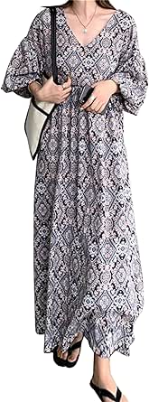 Amazon.co.jp: [JIANGWEI] レディース マキシワンピース 夏 ボヘミアン 花柄ワンピース Vネック ロングワンピース ショートワンピース 2タイプ リゾートワンピース ...