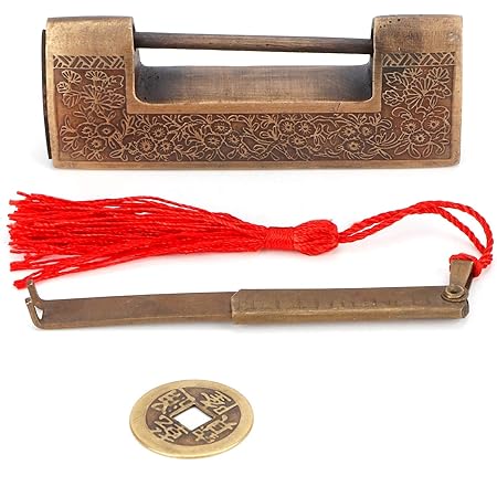 Quluxe Antique Chinese Lock and Key, Flower Bird Carved Retro Padlock ...