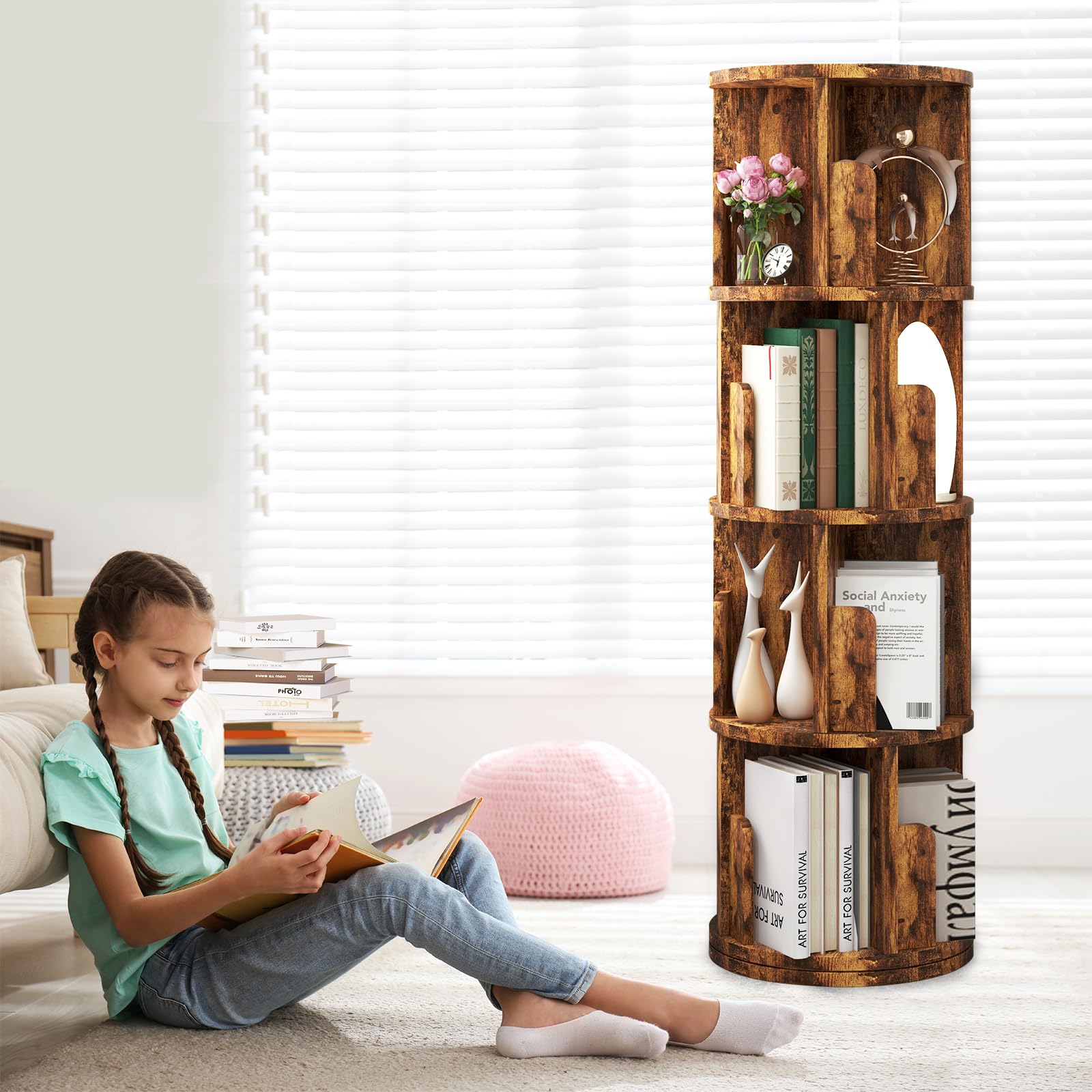 Snapklik.com : Oneinmil 360 Rotating Bookshelf, Small Corner Bookcase