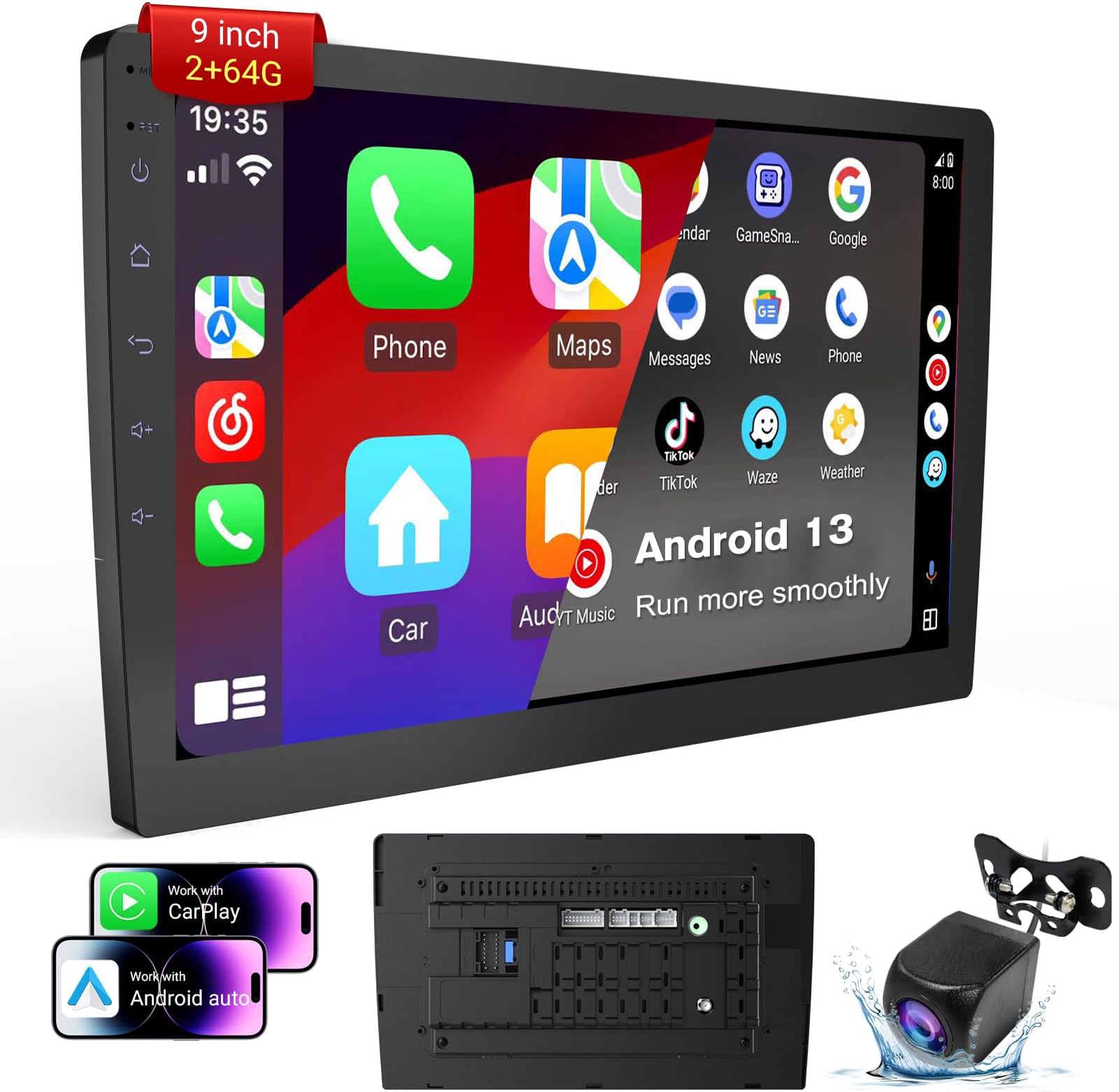 Wireless Double Din Car Stereo with 9" HD Touchscreen | CarPlay ...