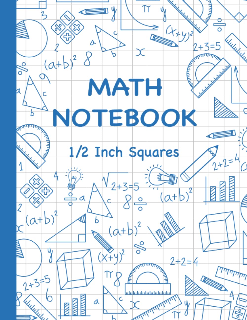 Math Notebook 1/2 Inch Squares: Grid Paper Composition Notebook with ...