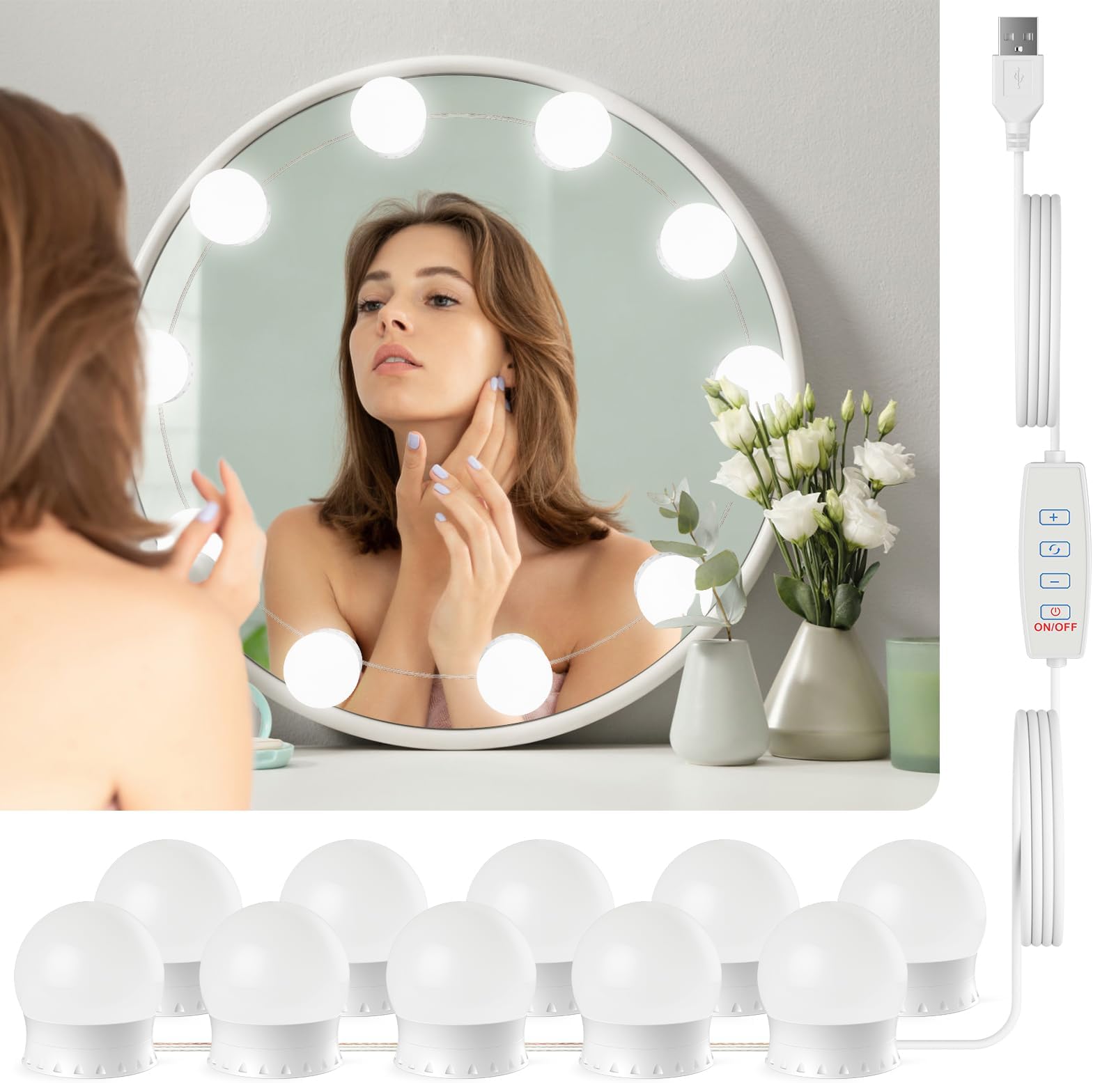 Amazon.co.jp: Elegirme 女優ライト 吸盤 後付け メイク ライト ミラーライト LED化粧ライト3段階調色 10段階調光 USB給電 高輝度 省エネ 取り付け簡単 球状 ...