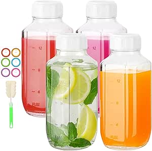 BIGIVACA 6 Pack 16 oz Glass Juice Bottles with Lids - Glass Milk Bottles with Scale - Square ...