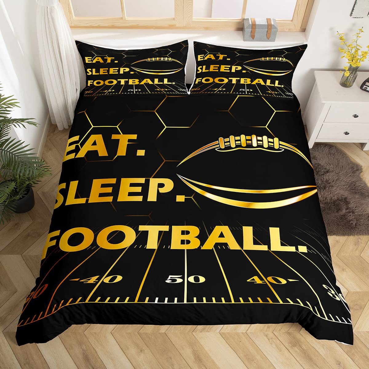 Amazon.com: Football Bedding Set Eat Sleep Football Comforter Cover ...