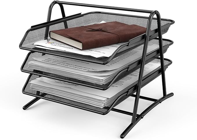 JOPOO Office File Tray, A4 Mesh Desk Tidy Organiser, 3 Tier Document ...