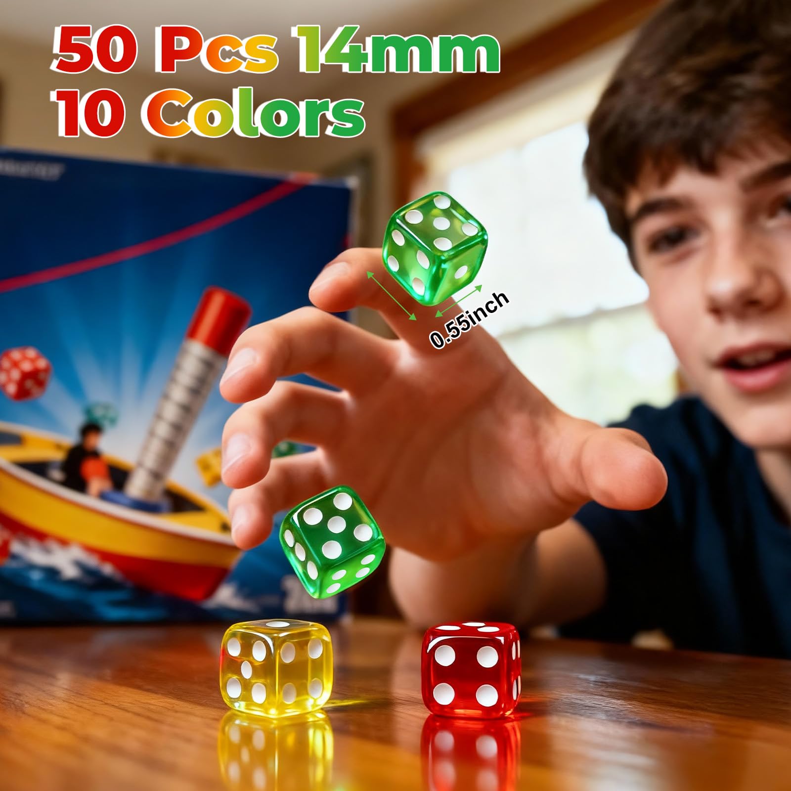 Snapklik.com : 50 Pieces Dice Set, 14mm Bulk 6 Sided Colored Game Dices ...