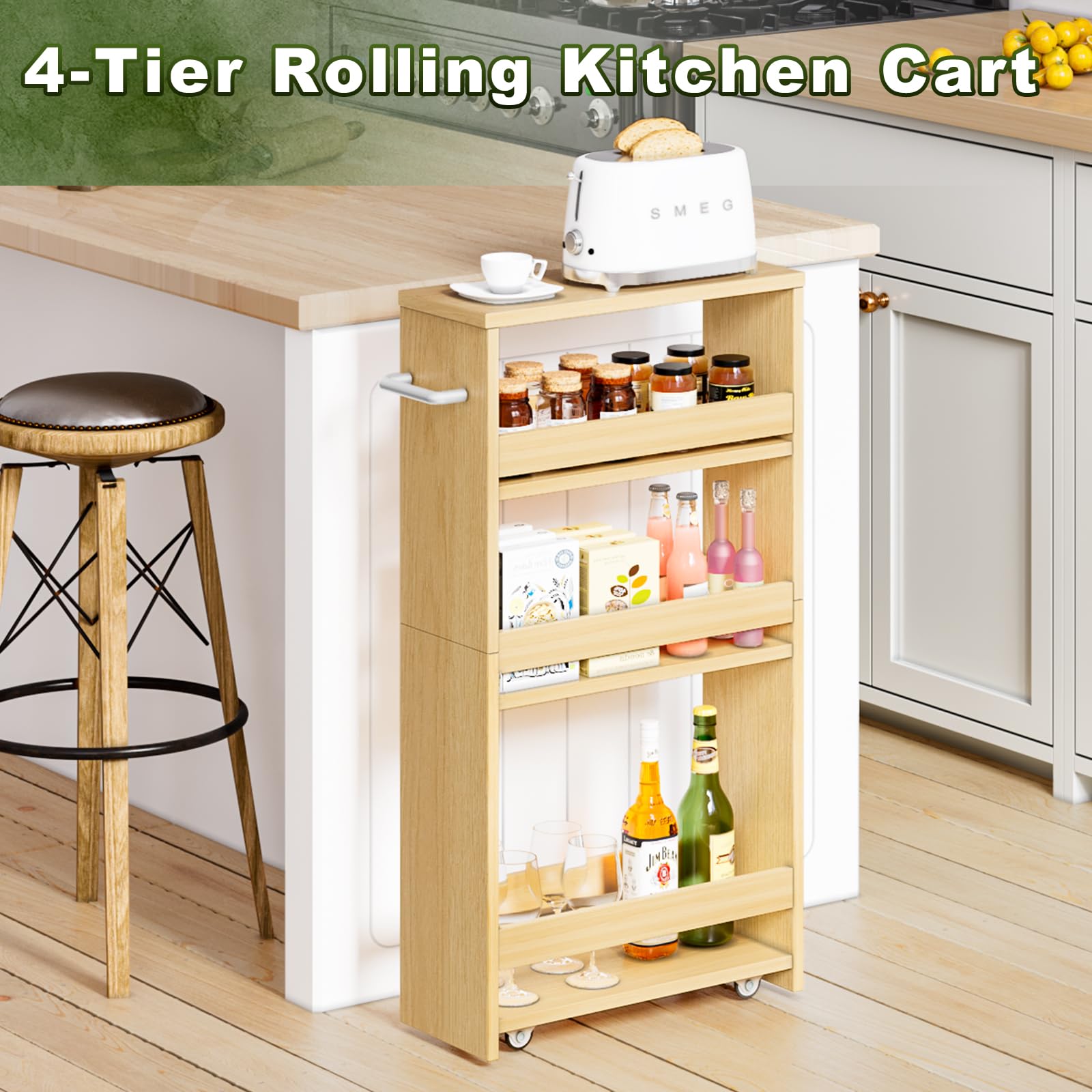 Snapklik.com : MARTY 4-Tier Rolling Storage Cart, Narrow Kitchen Cart