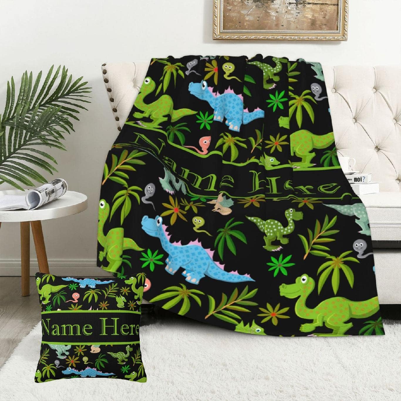 Amazon.com: Sycamo Personalized Dinosaur & Planet Baby Blankets for ...