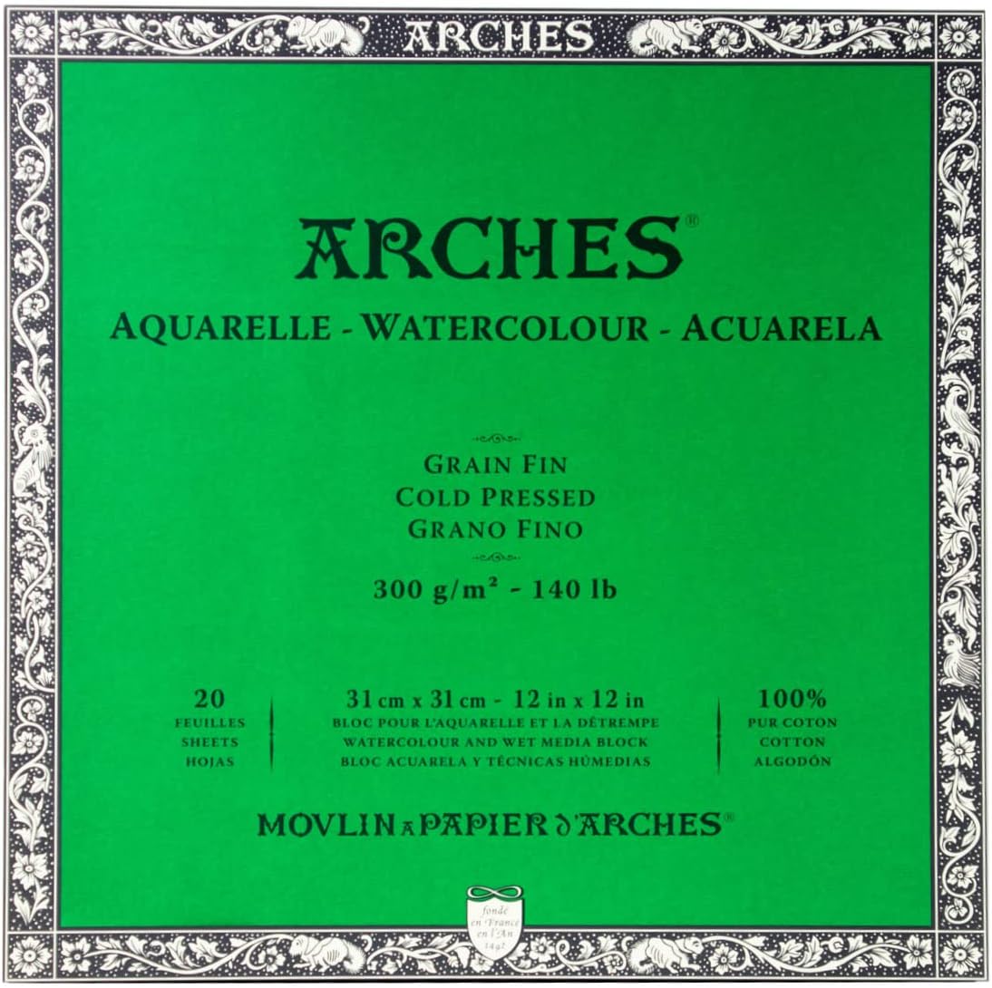Amazon.com: Arches Watercolor Block 12x12-inch Natural White 100% ...