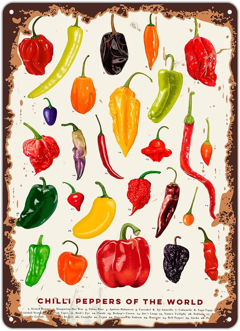 Amazon.com: WZVZGZ Metal Poster Plaque - Chilli Peppers of The World ...