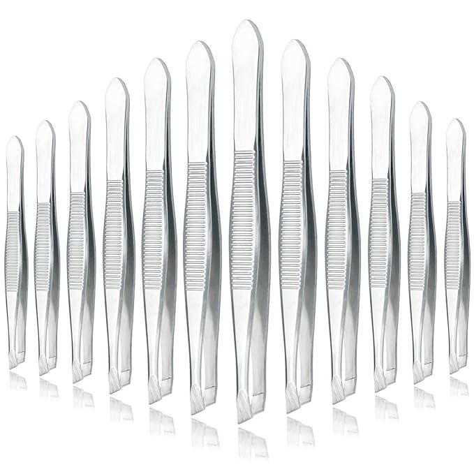 Amazon.com : 12Pcs Stainless Steel Tweezers Set - Slant Tip Tweezers ...