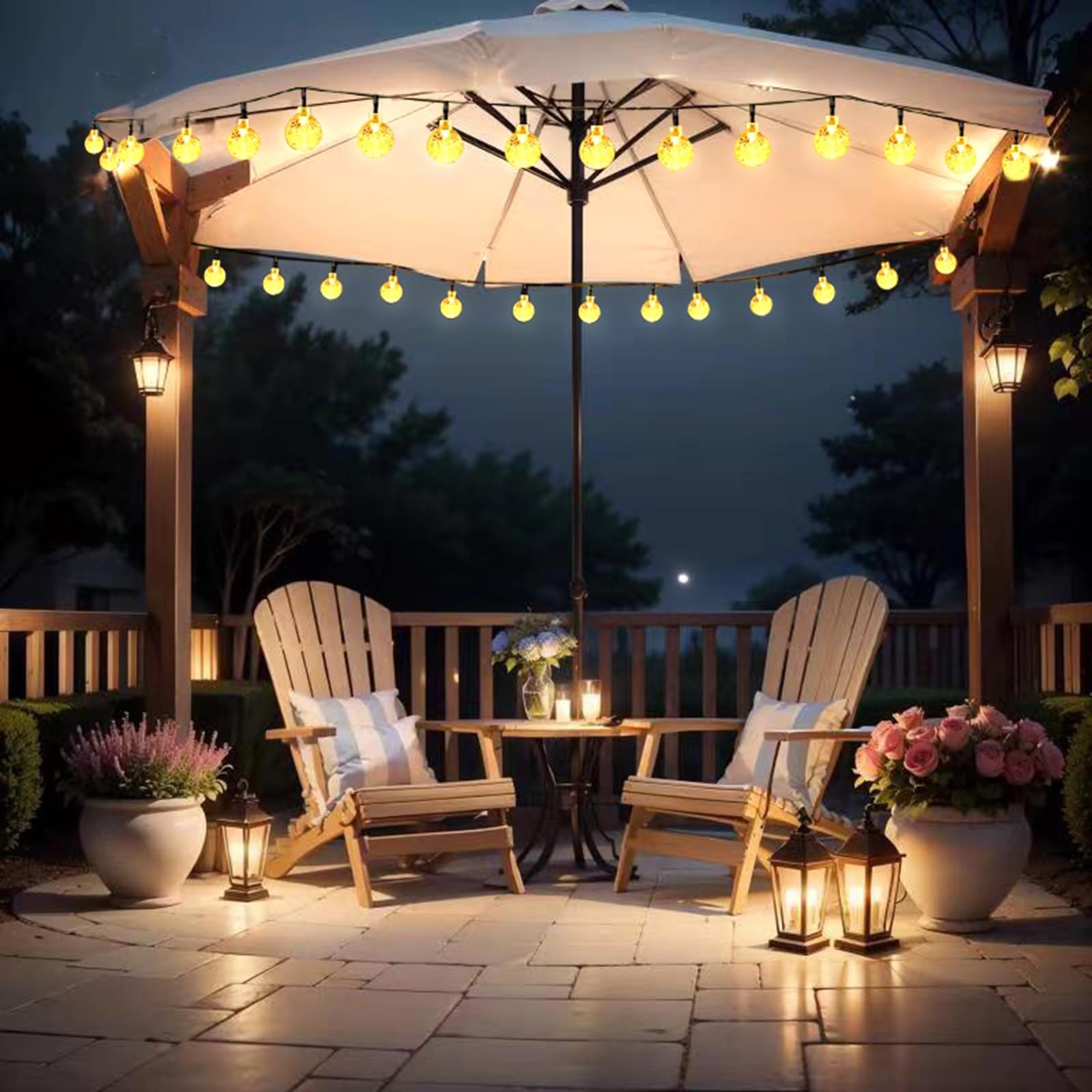 Snapklik.com : POOCCI Patio Umbrella Lights Waterproof Globe LED String ...