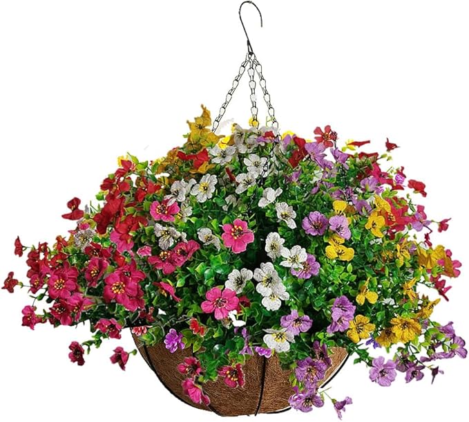 Amazon.com : Mynse Flo Set of Hanging Basket with Chain Artificial ...