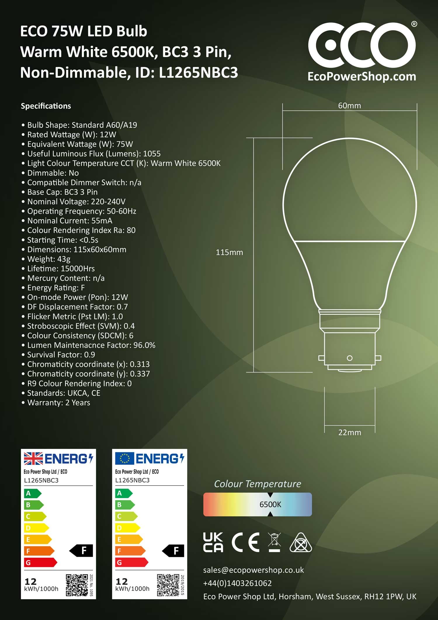 KOR Energy Saving Light Bulbs, 11W CFL Low Energy Light Bulbs Bayonet ...