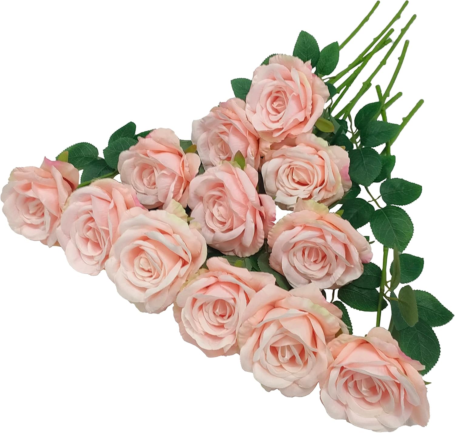 Amazon.com: ATFL Blush Flowers,12 Pcs Blush Pink Roses,Light Pink ...