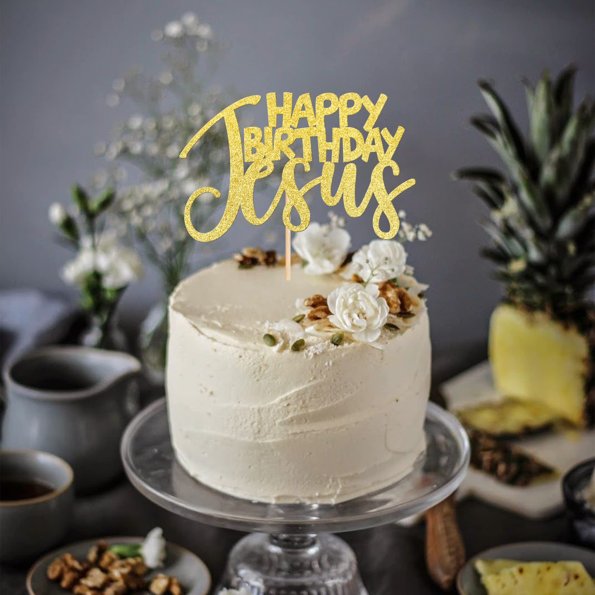 Snapklik.com : 1 PCS Happy Birthday Jesus Cake Topper Assembled Glitter ...