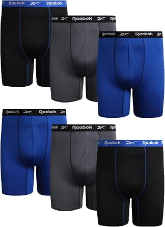 Reebok Men's Boxer Briefs - 6 Pack Breathable Long Performance Boxers ...