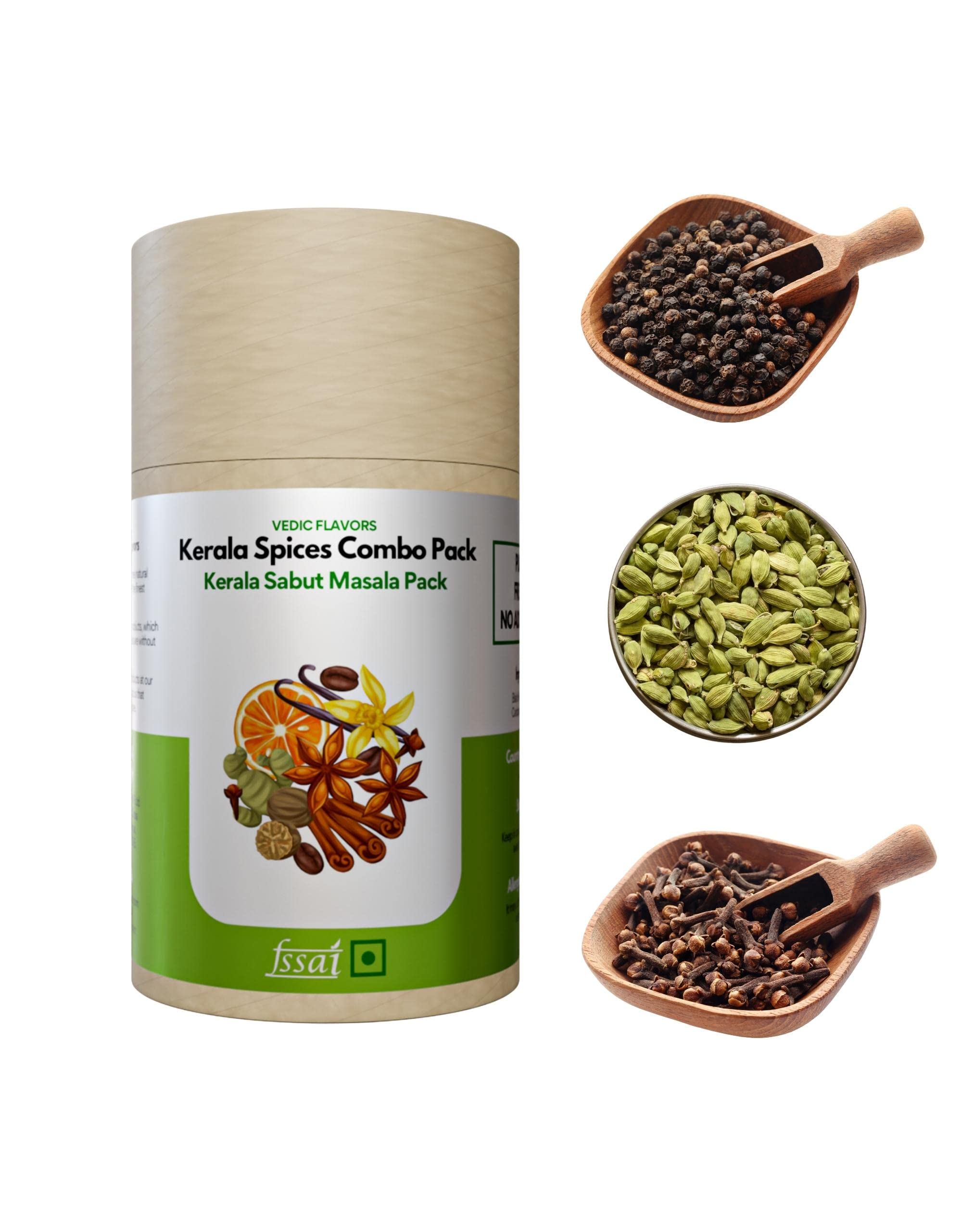 Vedic Flavors 3 Kerala Whole Spices Combo Pack, Black Pepper 50g ...