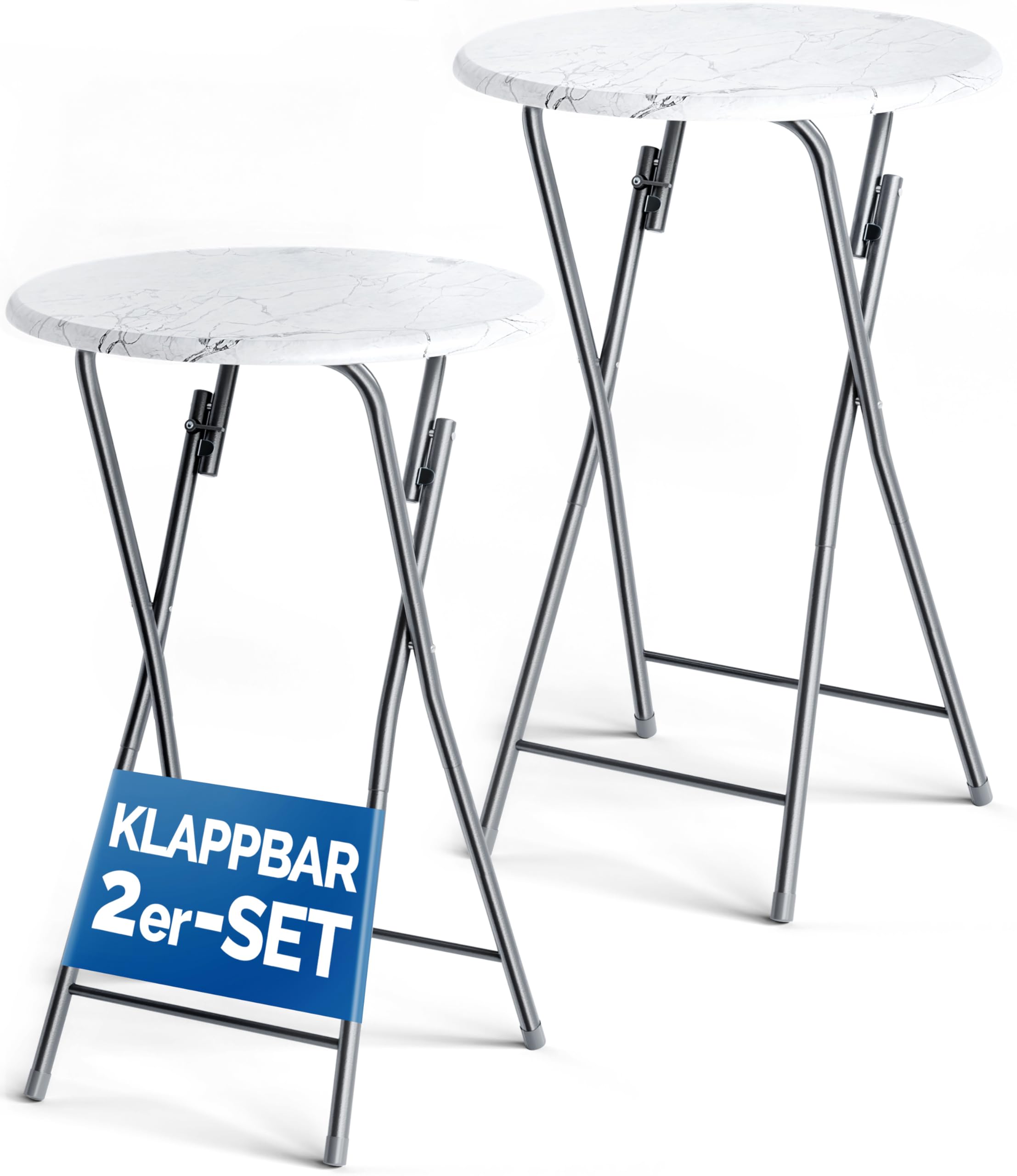CASARIA® 2x Marble Effect Folding 60cm Bar Tables | Height 110cm ...