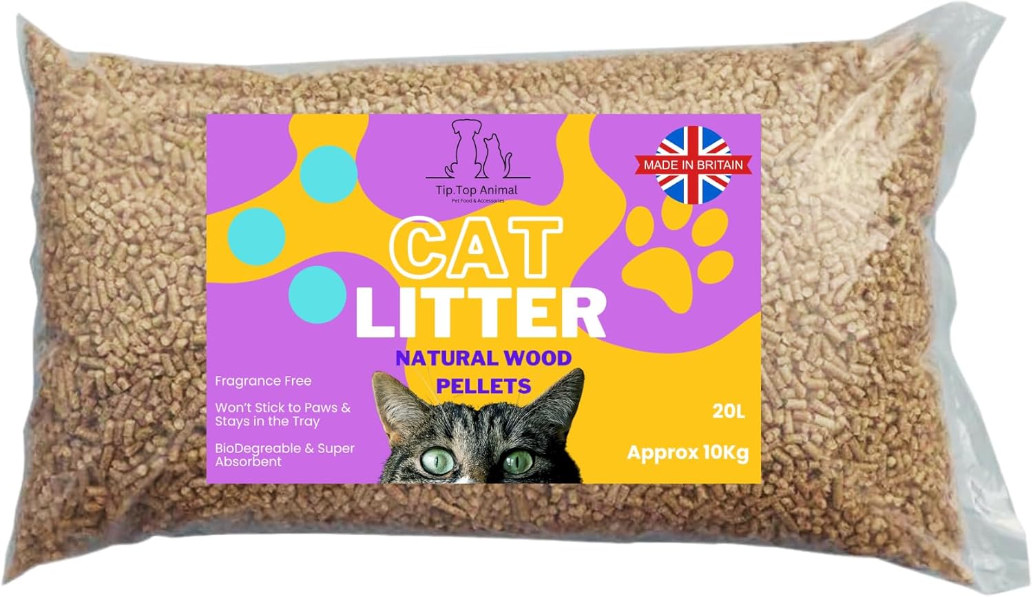 Tip Top Animal Natural Wood Cat Litter Pellets, 20L, 10kg, Fragrance ...