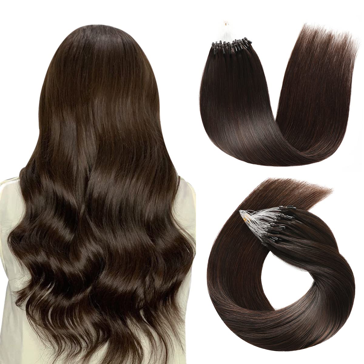 Amazon.com : SUYYA Micro Loop Human Hair Extensions Darkest Brown ...